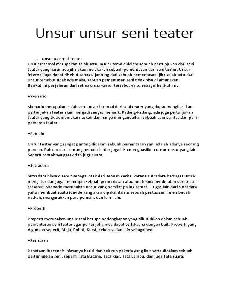 Unsur Unsur Seni Teater | PDF | Seni