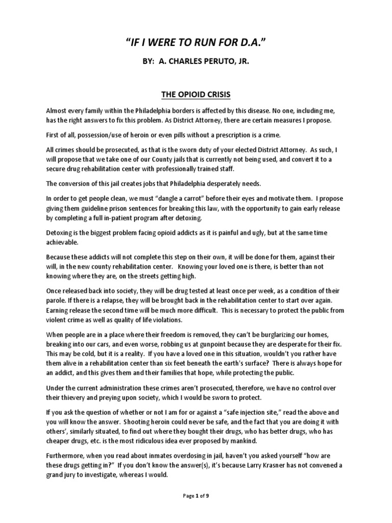 Chuck Peruto For DA Position Paper | PDF | Capital Punishment In The ...