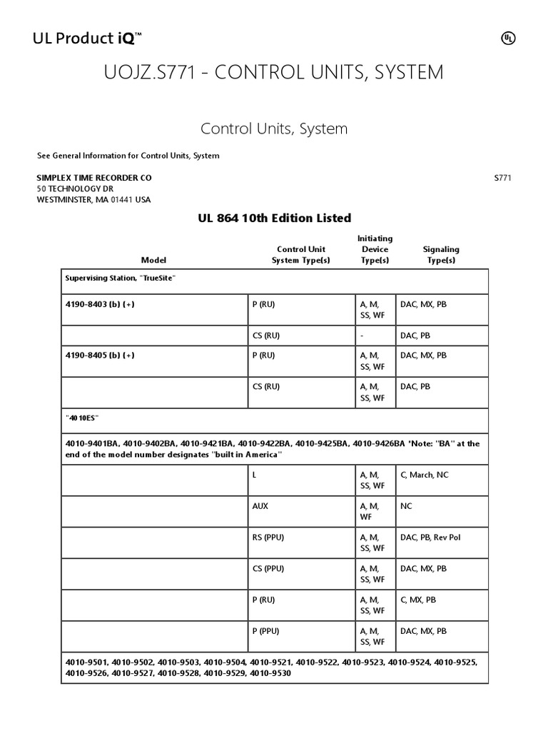 Control Units System - Ul Product Iq 4100es | PDF | Power Supply ...