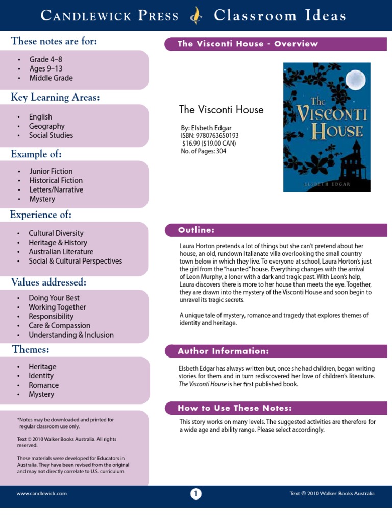The Visconti House by Elsbeth Edgar Classroom Ideas | PDF | Young Adult ...