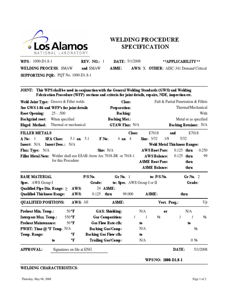 WPS Example | PDF | Welding | Construction