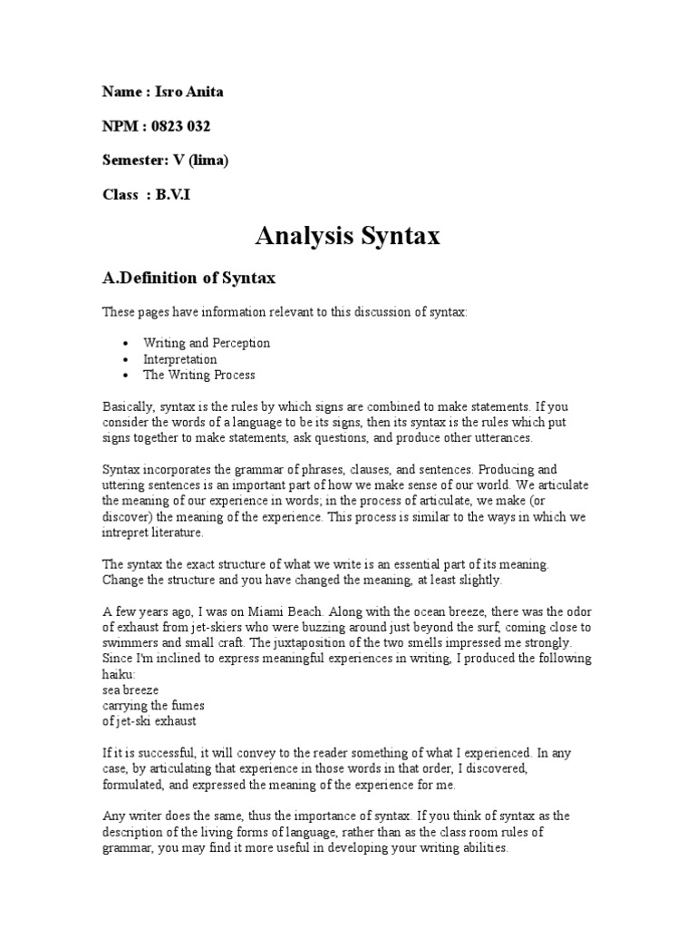 Analysis Syntax Adefinition Of Syntax Pdf Parsing Theoretical Computer Science 2272