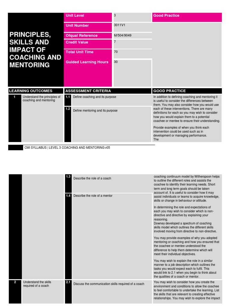 Principles Skills and Impact of Coaching and Mentoring 1 PDF | PDF ...