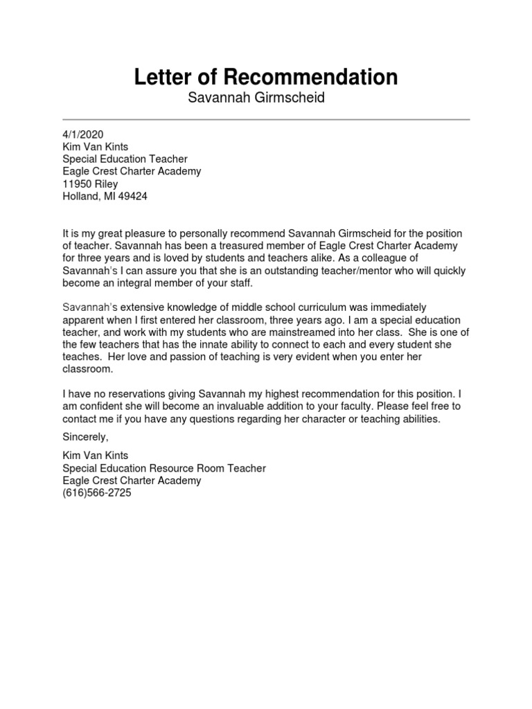 Letter of Recommendation Kim Van Kints | PDF