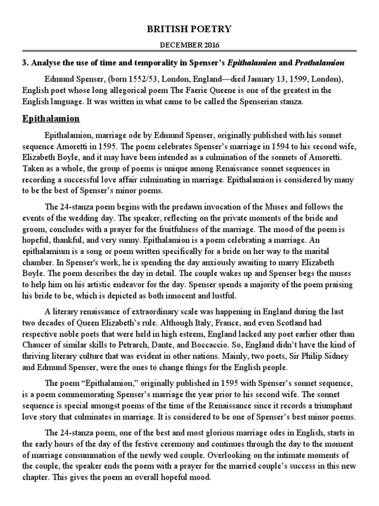 British Poetry: 3. Analyse The Use of Time and Temporality in Spenser's ...