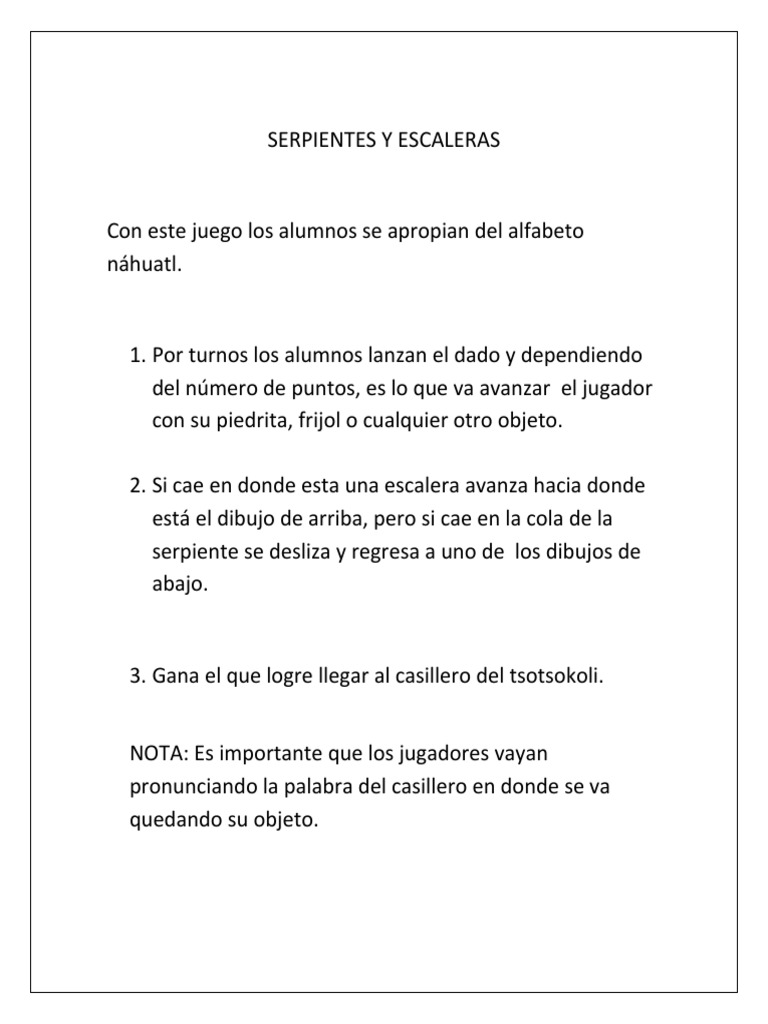 Instrucciones para Serpientes y Escaleras | PDF | Artes del Lenguaje y ...