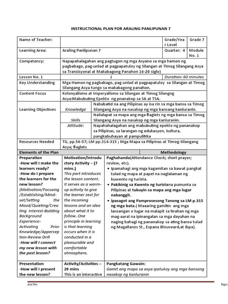 Ikaapat Markahan Lesson Plan Sa Ap7.. | PDF