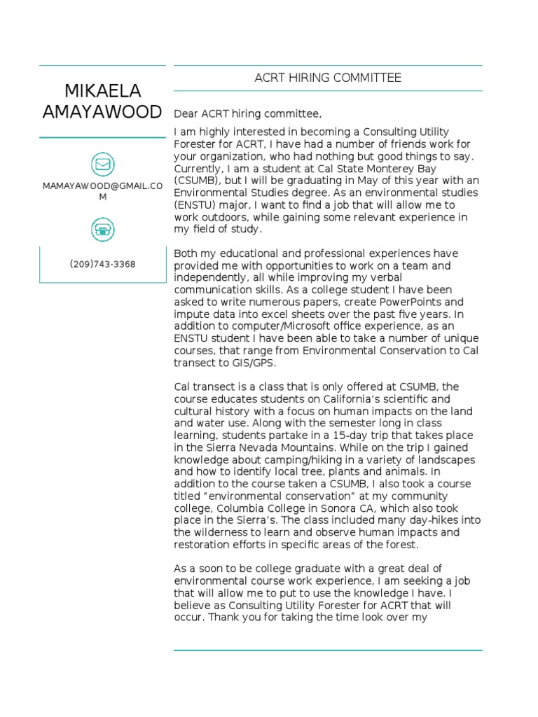 Cover Letter For Acrt Job | PDF | Forestry | Cognition