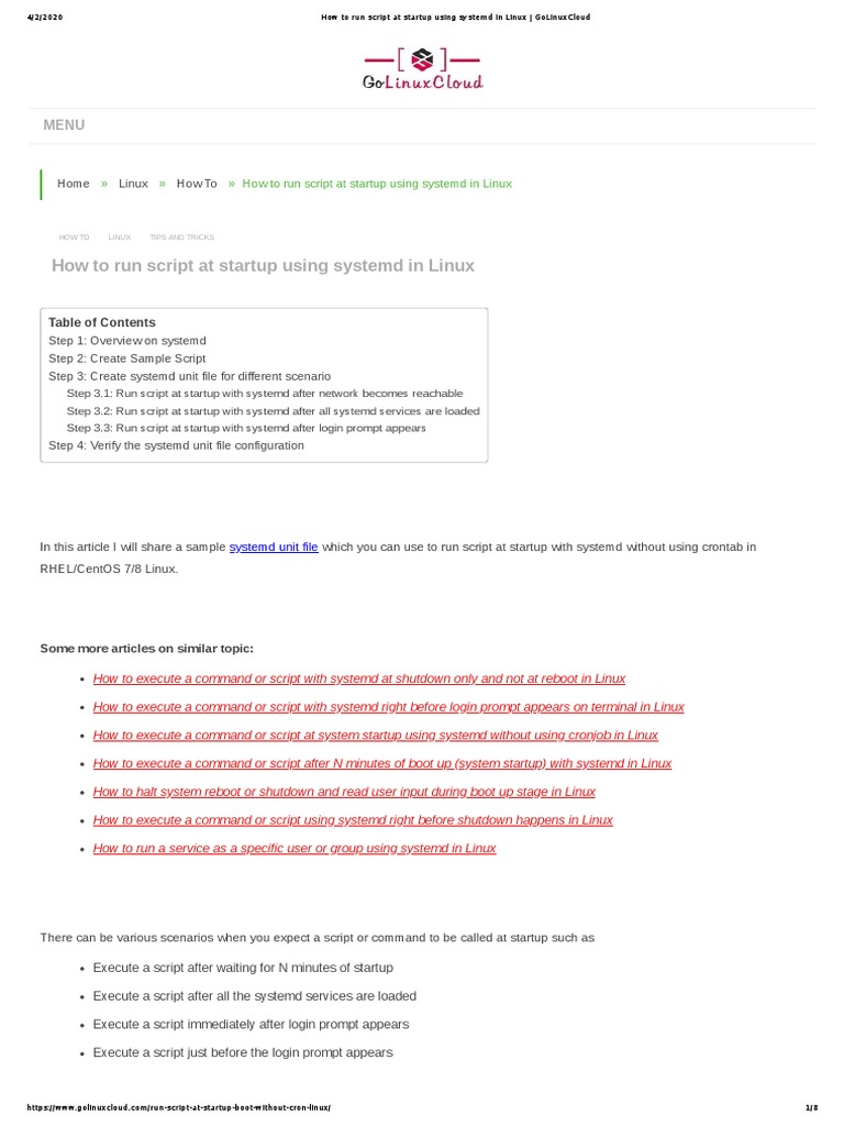 How To Run Script At Startup Using Systemd In Linux Golinuxcloud Pdf Booting Linux 4976