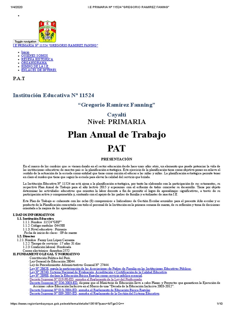 Ejemplo de Pat PDF | PDF | Evaluación | Salón de clases