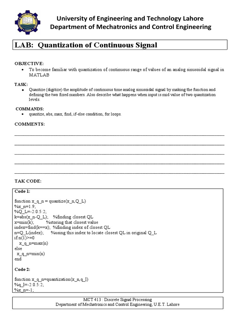 LAB: Quantization of Continuous Signal | PDF | Discrete Time And ...