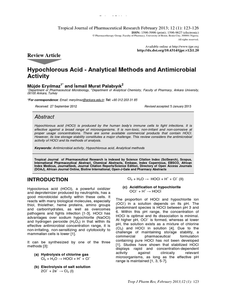 Hypochlorous Acid - Analytical Methods and Antimicrobial Activity ...