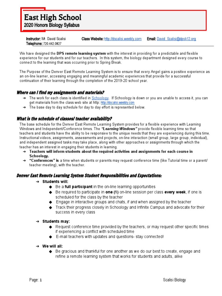 East High School Biology Syllabus | PDF | Learning | Teachers