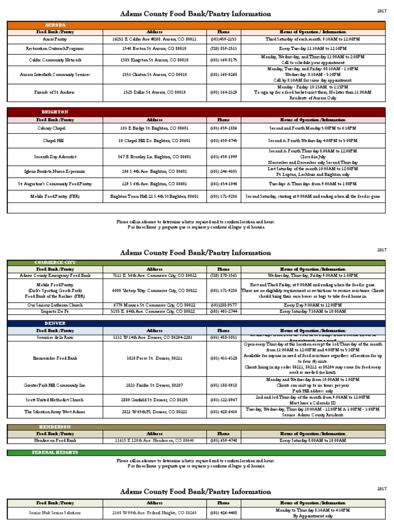 Adams County Food Bank Resources 2017 | PDF | Religious Faiths ...
