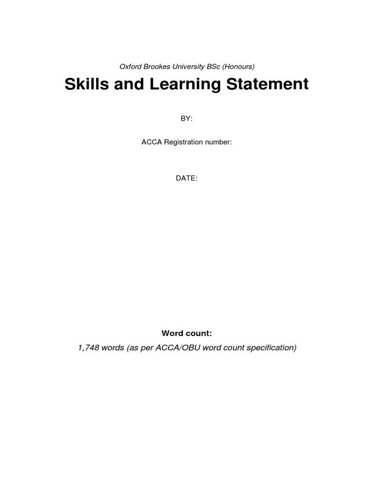 Skills and Learning Statement: Oxford Brookes University BSC (Honours ...