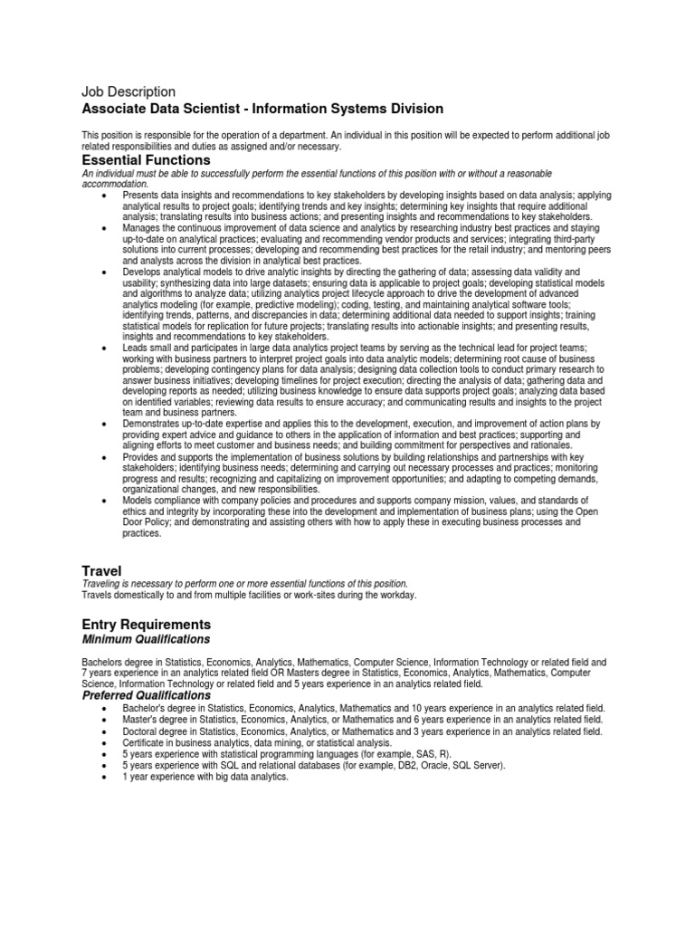 Associate Data Scientist Job Description | PDF | Analytics | Data Science