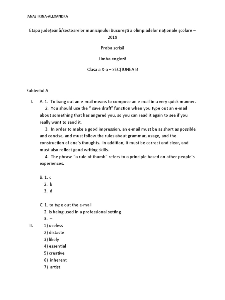 Rezolvare Subiecte 2019 | PDF