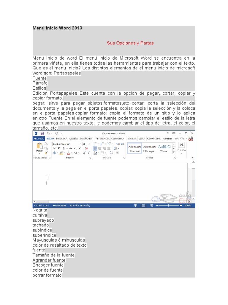 Menú Inicio Word 2013 | PDF | Microsoft Word | Documento