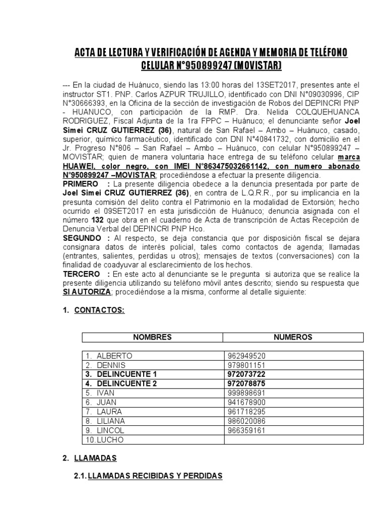 Acta de Lectura de Celular | PDF | Equipo de telecomunicaciones | Electrónica