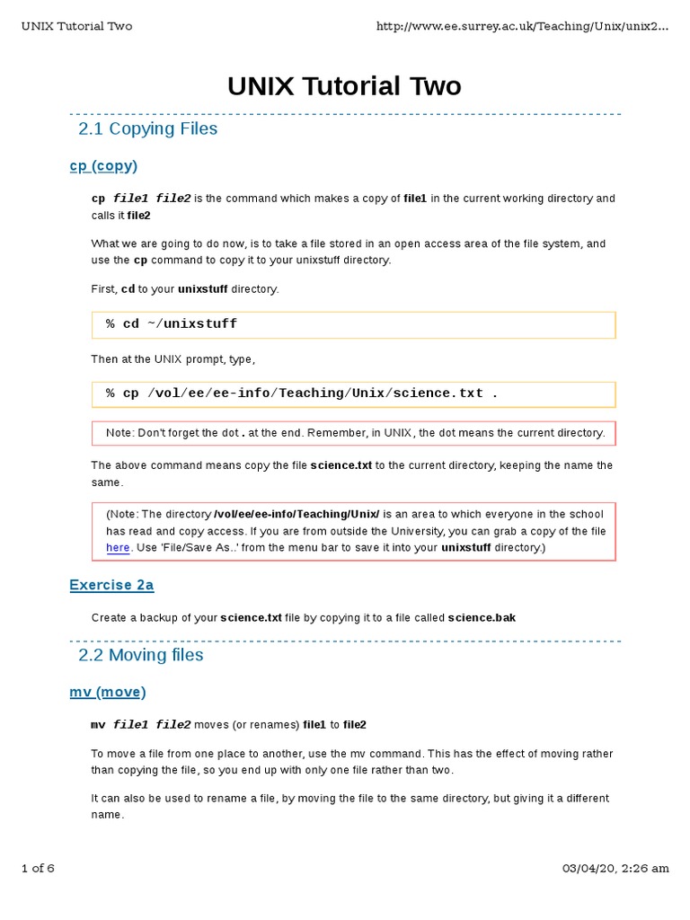 Unix Tutorial Two 21 Copying Files Pdf Computer File Text File 5358