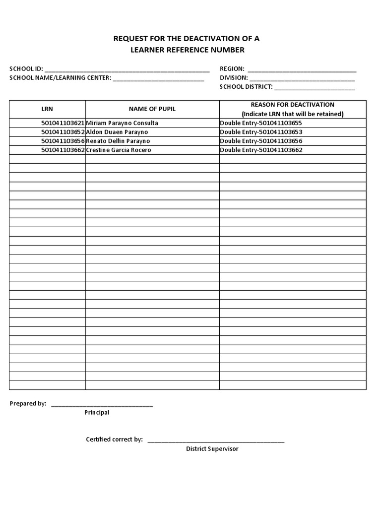 Request For The Deactivation of A Learner Reference Number | PDF ...