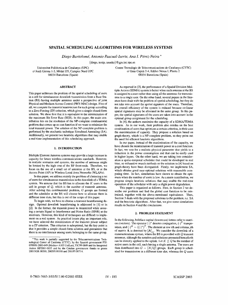 Spatial Scheduling Algorithms For Wireless Systems | PDF | Eigenvalues And Eigenvectors ...