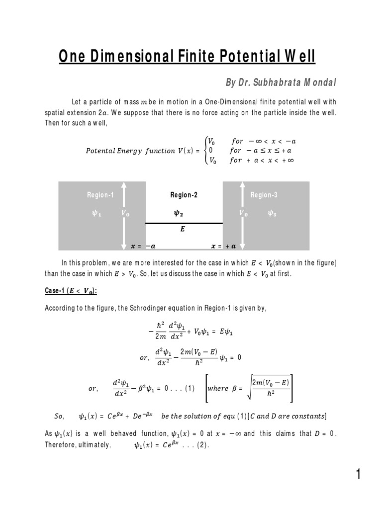1 D Finite Potential Well | PDF | Schrödinger Equation | Waves