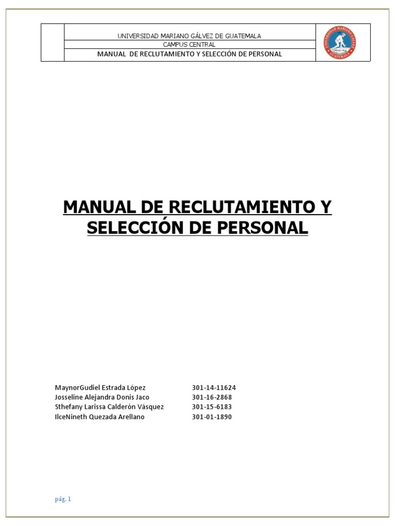 MANUAL DE RECLUTAMIENTO Y SELECCIÓN DE PERSONAL.docx | PDF | Reclutamiento | Gestión de recursos ...