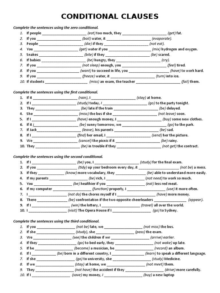 Conditional Clauses Exercises | PDF | Clause | Sentence (Linguistics)