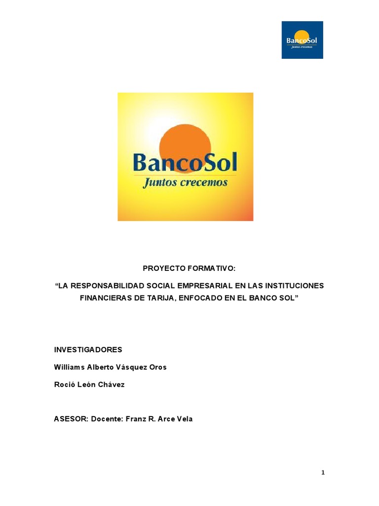 Proyecto Banco Sol | PDF | Responsabilidad social corporativa | Economias