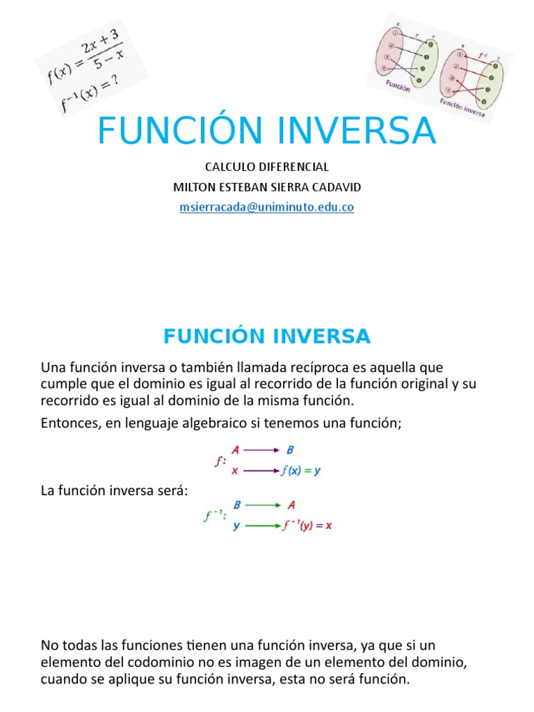 Presentacion Funcion Inversa | PDF | Función (Matemáticas) | Lógica