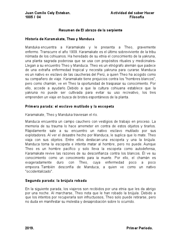 Resumen de "El abrazo de la serpiente" | PDF