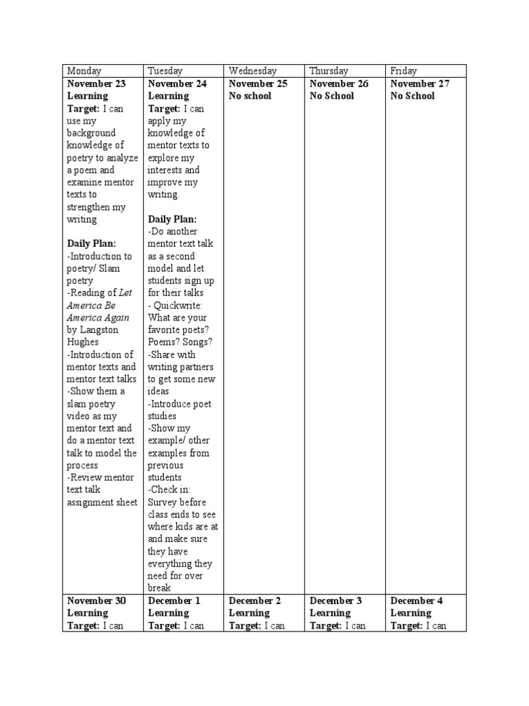 Unit Calendar | PDF | Mentorship | Lyrics