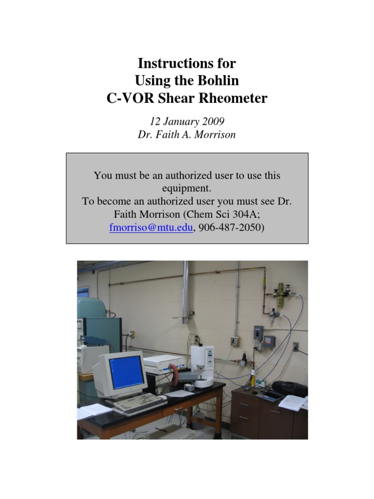Instructions For Using The Bohlin C-VOR Shear Rheometer: 12 January ...