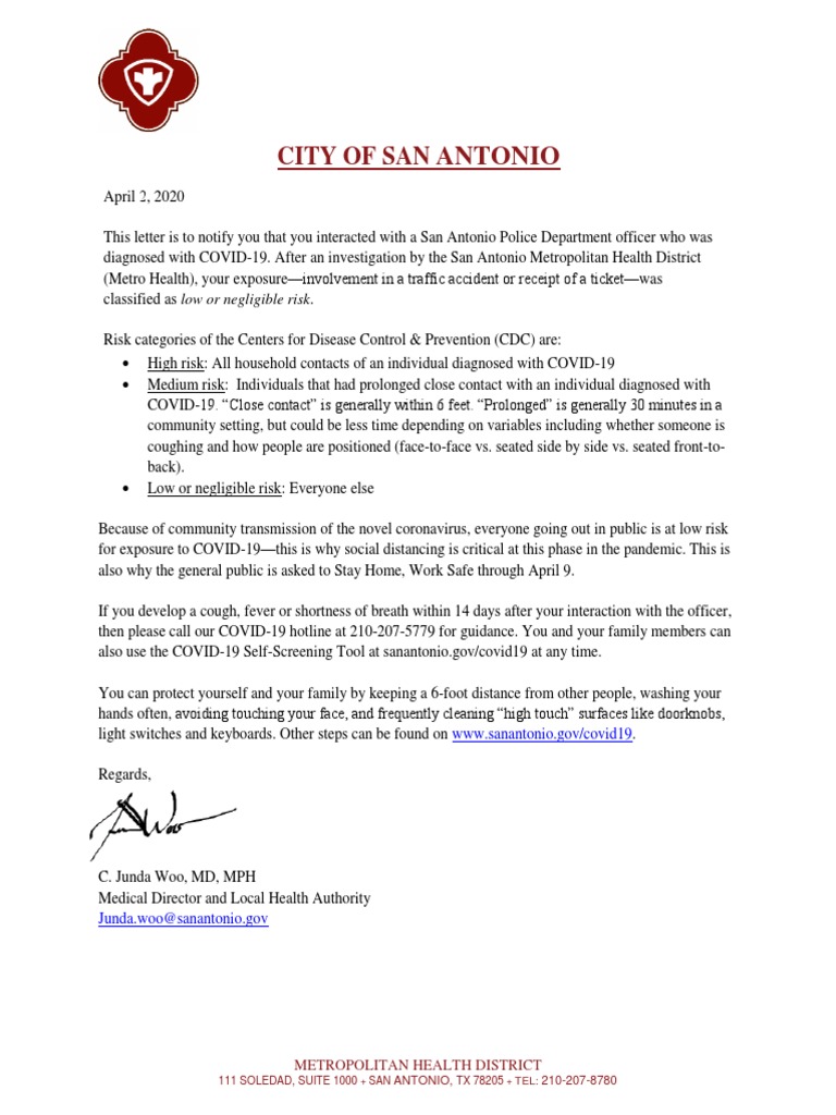 COVID-19 Exposure Notification Letter | PDF | Social Science | Science ...