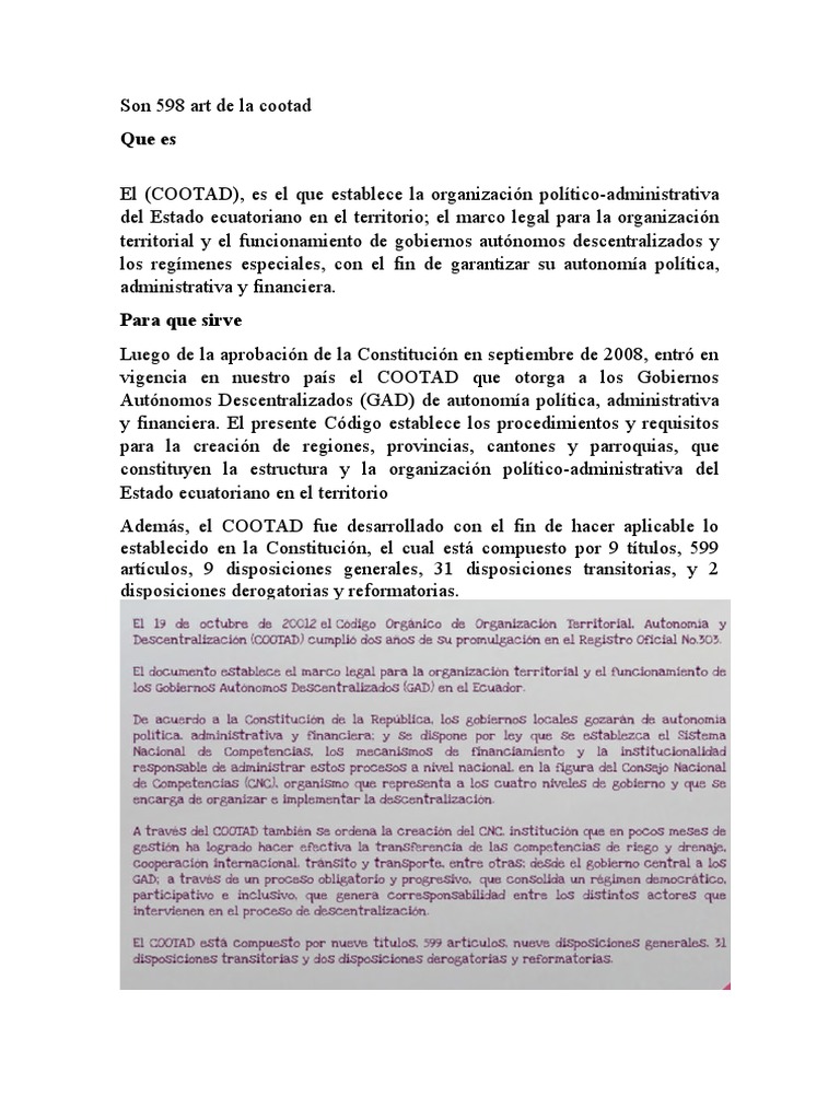 COOTAD: Estructura y Función en Ecuador | PDF