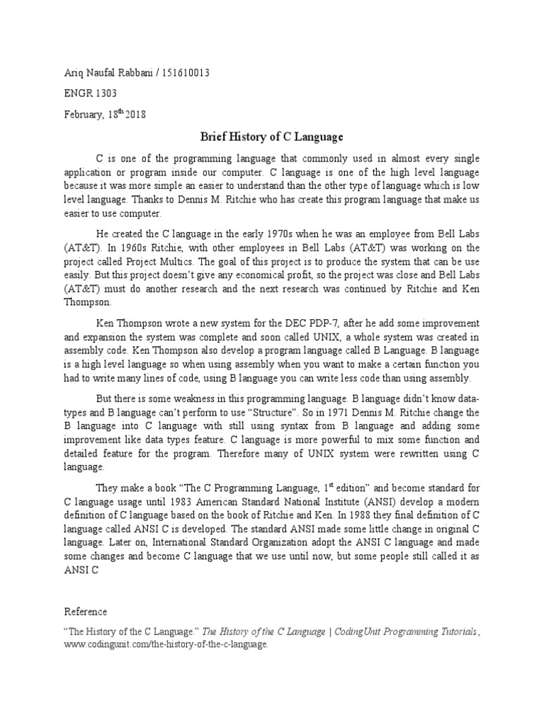 Brief History of C | PDF | C (Programming Language) | Computer Engineering