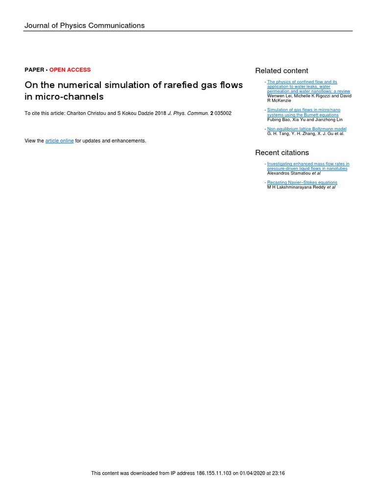On The Numerical Simulation of Rarefied Gas Flows in Micro-Channels ... On The Numerical Simulation of Rarefied Gas Flows in Micro-Channels ...