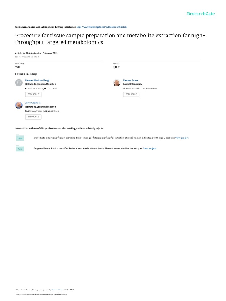 Procedure For Tissue Sample Preparation and Metabo | PDF | Metabolomics ...