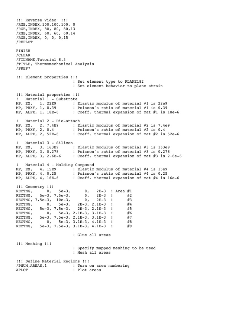 APDL Code For Thermal Analysis of PCB | PDF | Young's Modulus | Elasticity (Physics)