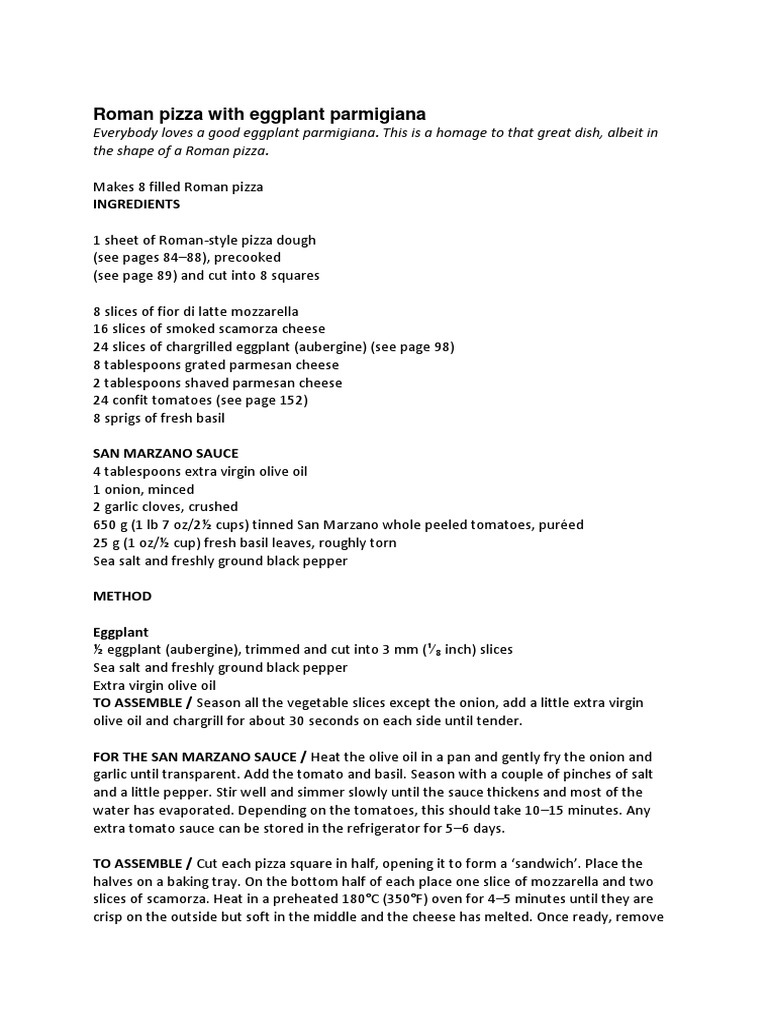 Roman Pizza With Eggplant Parmigiana | PDF | Pizza | Dough