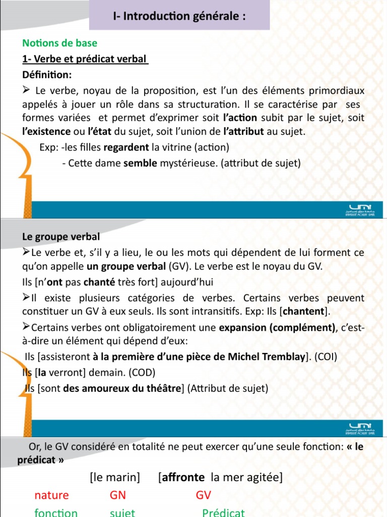 Comprendre le verbe en grammaire française | PDF | Verbe | Prédicat ...