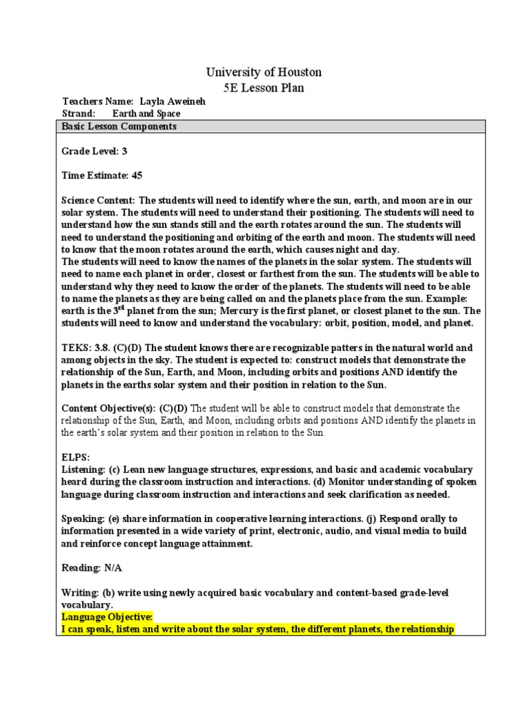 5E Lesson Plan: Solar System for 3rd Grade | PDF | Planets | Solar System