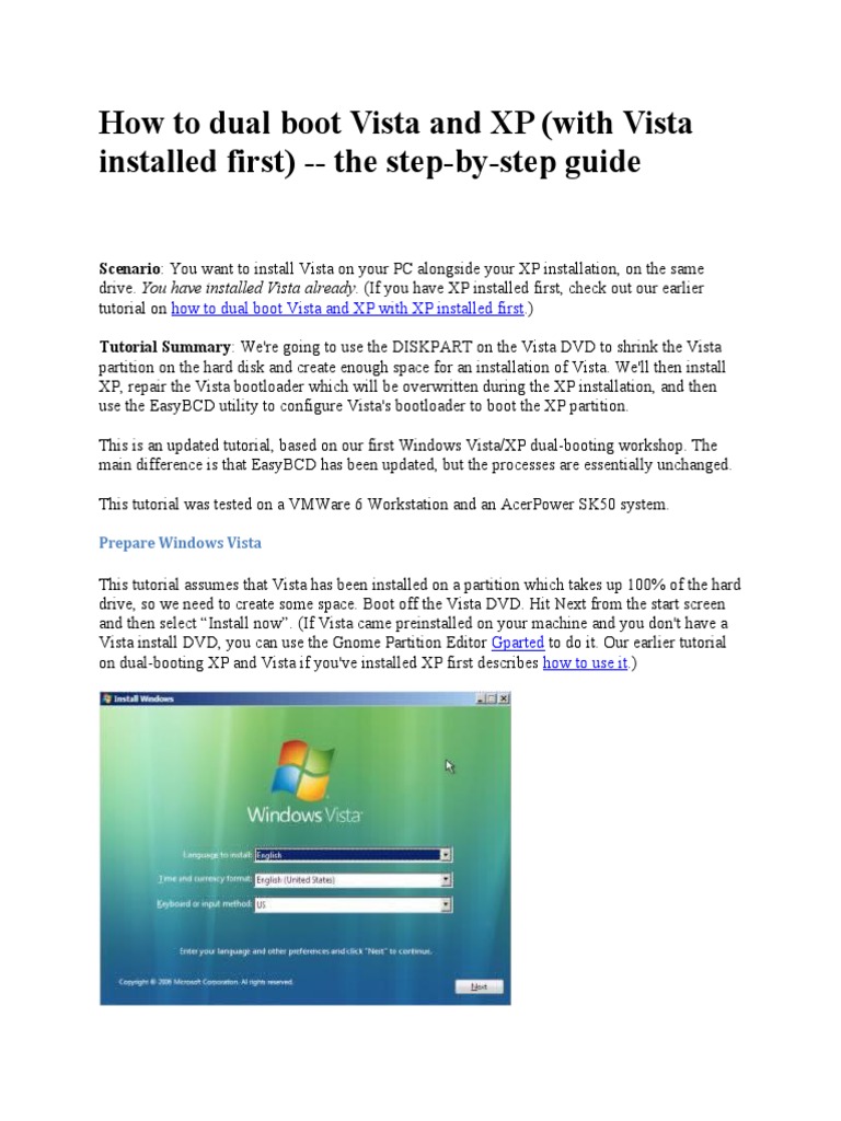 Dual Boot Vista & XP: Step-by-Step Guide | PDF | Windows Vista | Booting