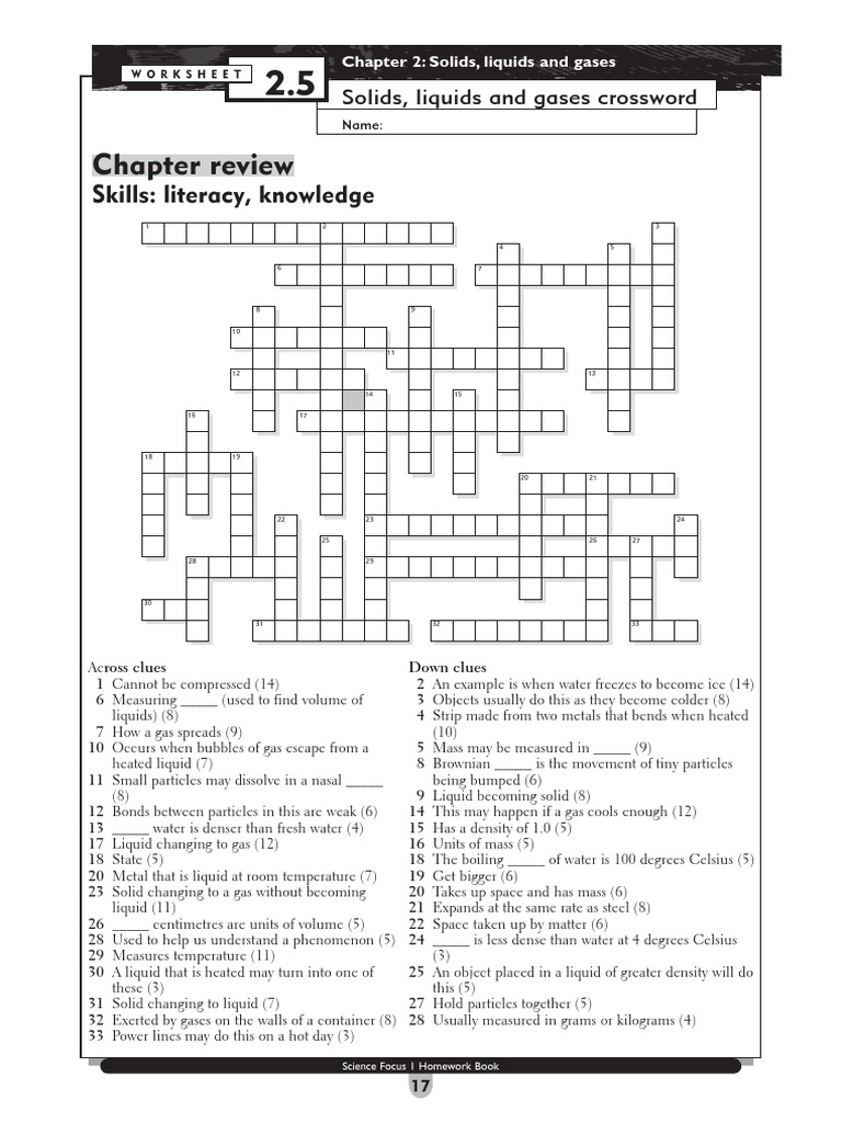 Worksheet 2.5 - Solids, Liquids and Gases Crossword | PDF | Gases | Liquids