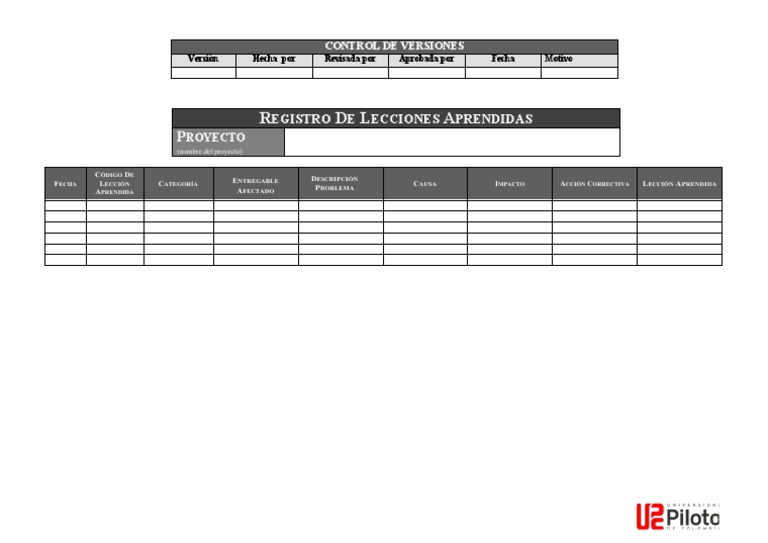 Plantilla 014 Registro de Lecciones Aprendidas | PDF