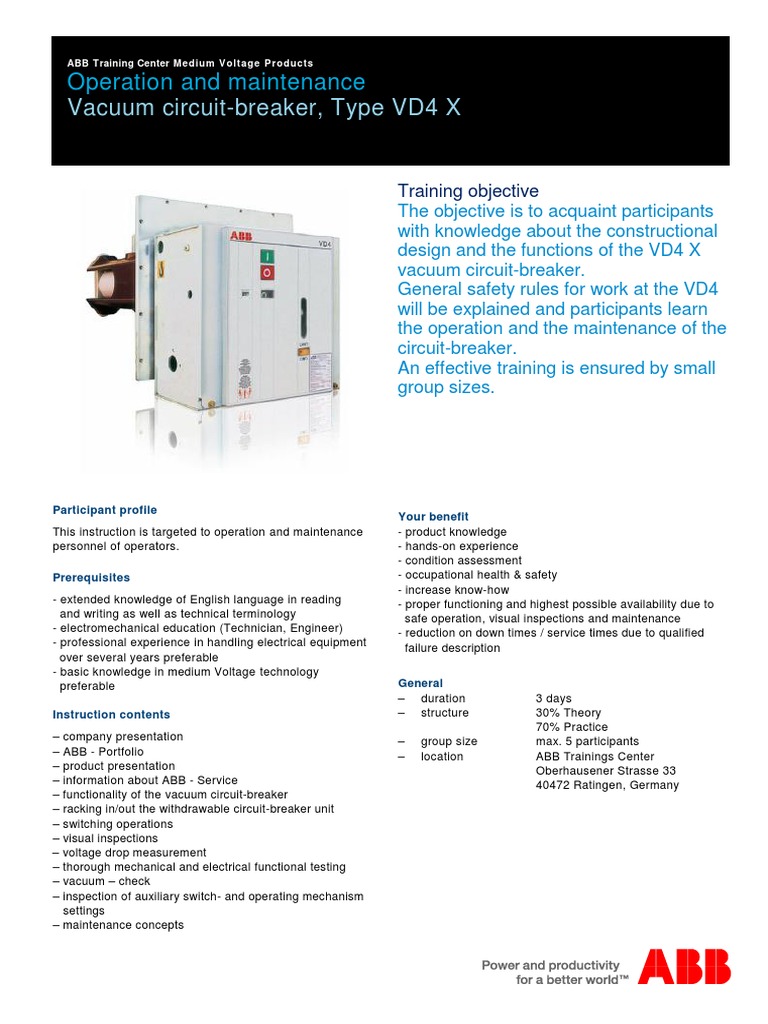 Vacuum Circuit-Breaker, Type VD4 X: Operation and Maintenance | PDF