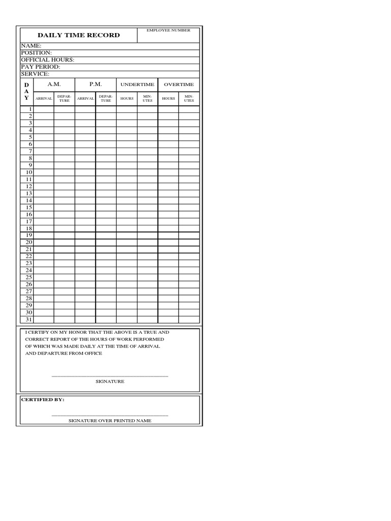 Hrms DTR Form | PDF