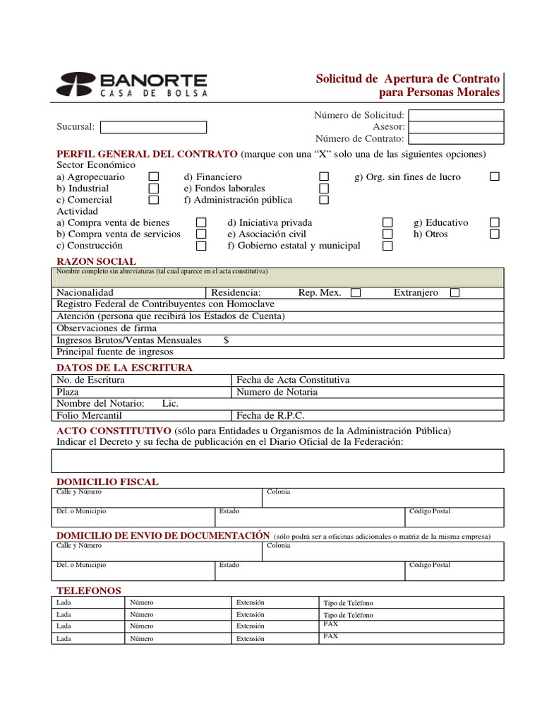 Solicitud de Apertura de Contrato de Intermediación Bursátil para Persona Moral | PDF | Gobierno ...
