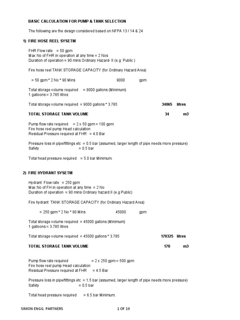 Basic Calculation For Pump Tank Selection | PDF | Fire Sprinkler System ...